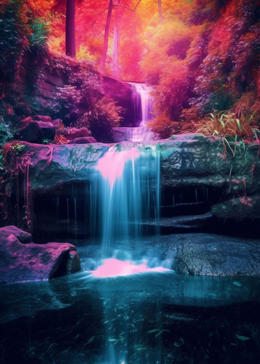 'Colorful Waterfall' Poster, picture, metal print, paint by Cybronauts ...