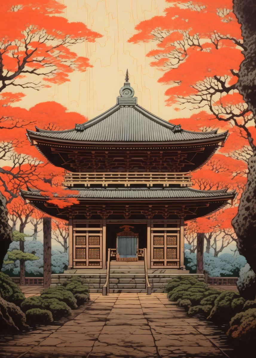 'Temple Japanese Painting' Poster, picture, metal print, paint by Mason ...