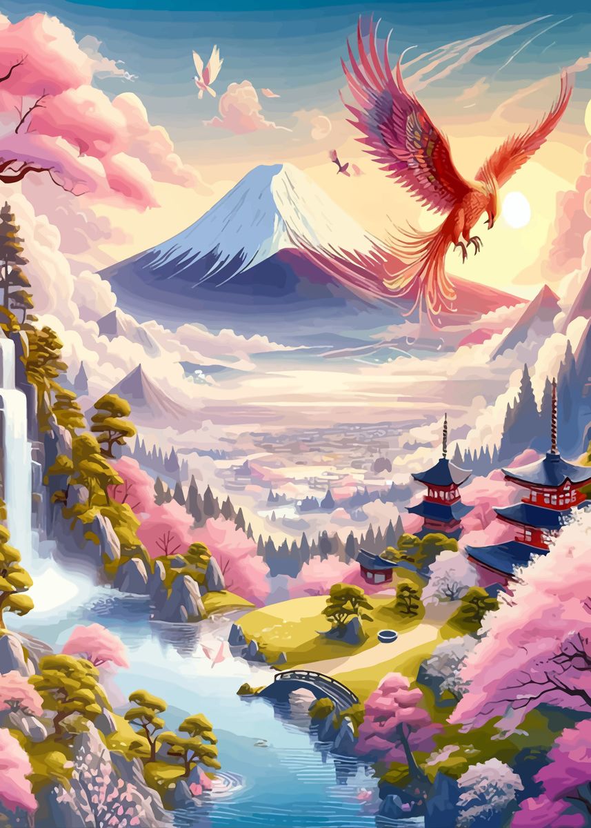 'Japanese Fantasy Landscape' Poster, picture, metal print, paint by ...