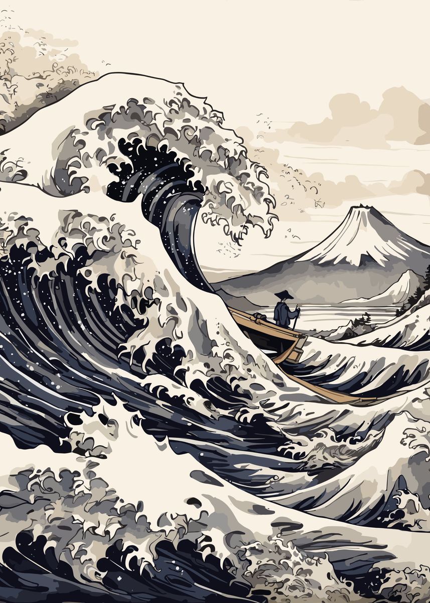'Vintage Wave off Kanagawa' Poster, picture, metal print, paint by ...