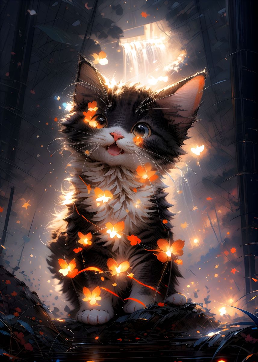 'Merry Silly Fluffy Cat' Poster, picture, metal print, paint by Haunted ...