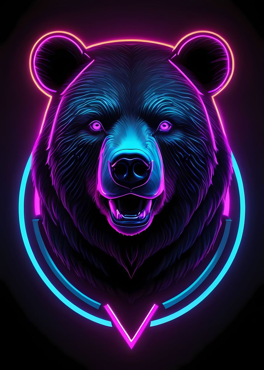 'Neon Bear' Poster, picture, metal print, paint by Dominustheus | Displate