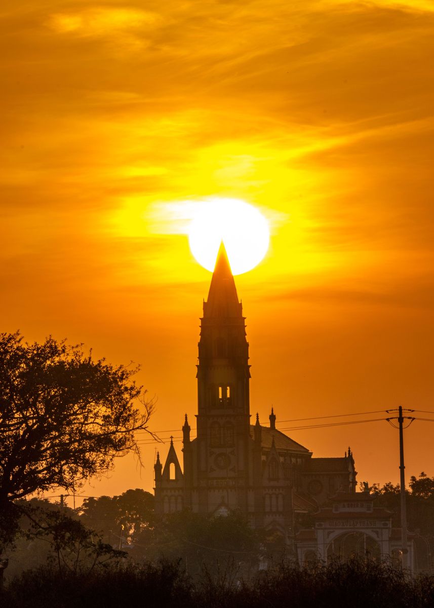 'Sunset over ancient Church' Poster, picture, metal print, paint by ...