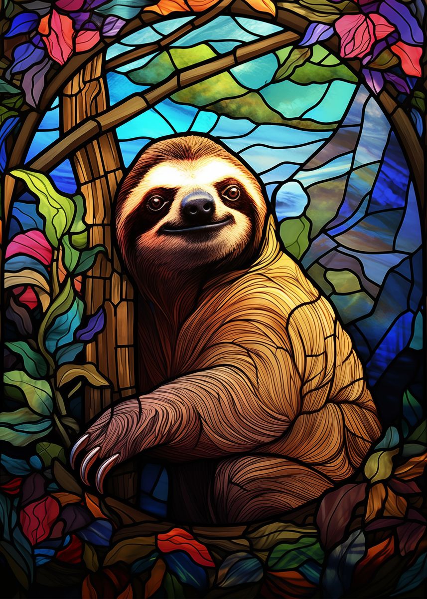 'Sloth Stained Glass WIndow' Poster, picture, metal print, paint by ...