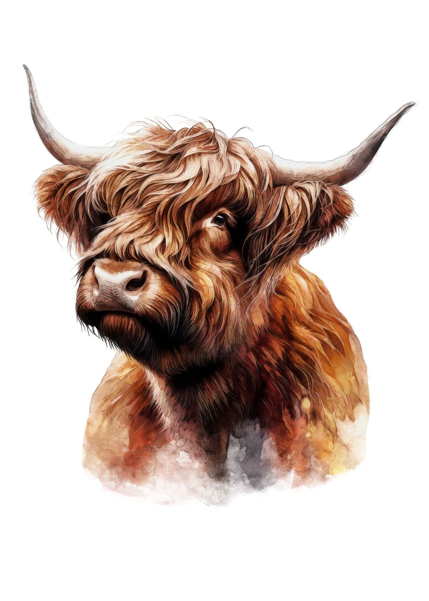 'Highland Cow Watercolor' Poster, picture, metal print, paint by ...