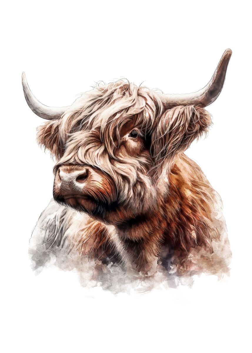 'Highland Cow Watercolor' Poster, picture, metal print, paint by ...