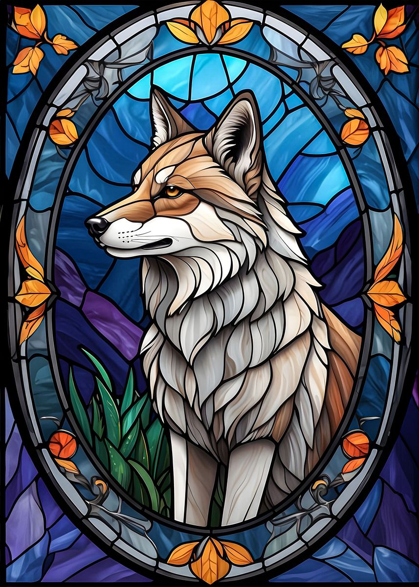 'Wolf Stained Glass ' Poster, picture, metal print, paint by ArtFusion ...