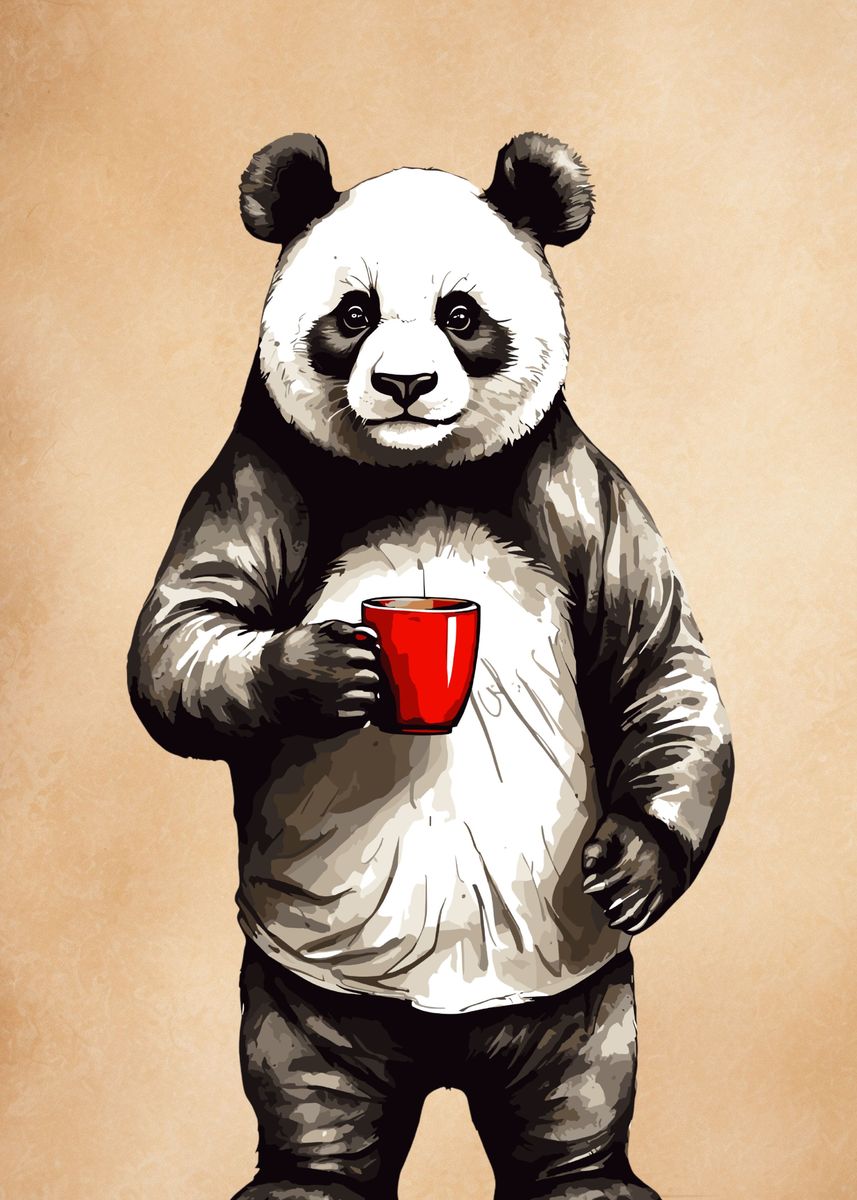 'Coffee Panda' Poster, picture, metal print, paint by Vicky Hanggara ...