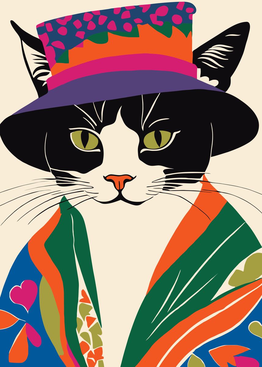 'Fashion Eclectic Cat' Poster, picture, metal print, paint by ...