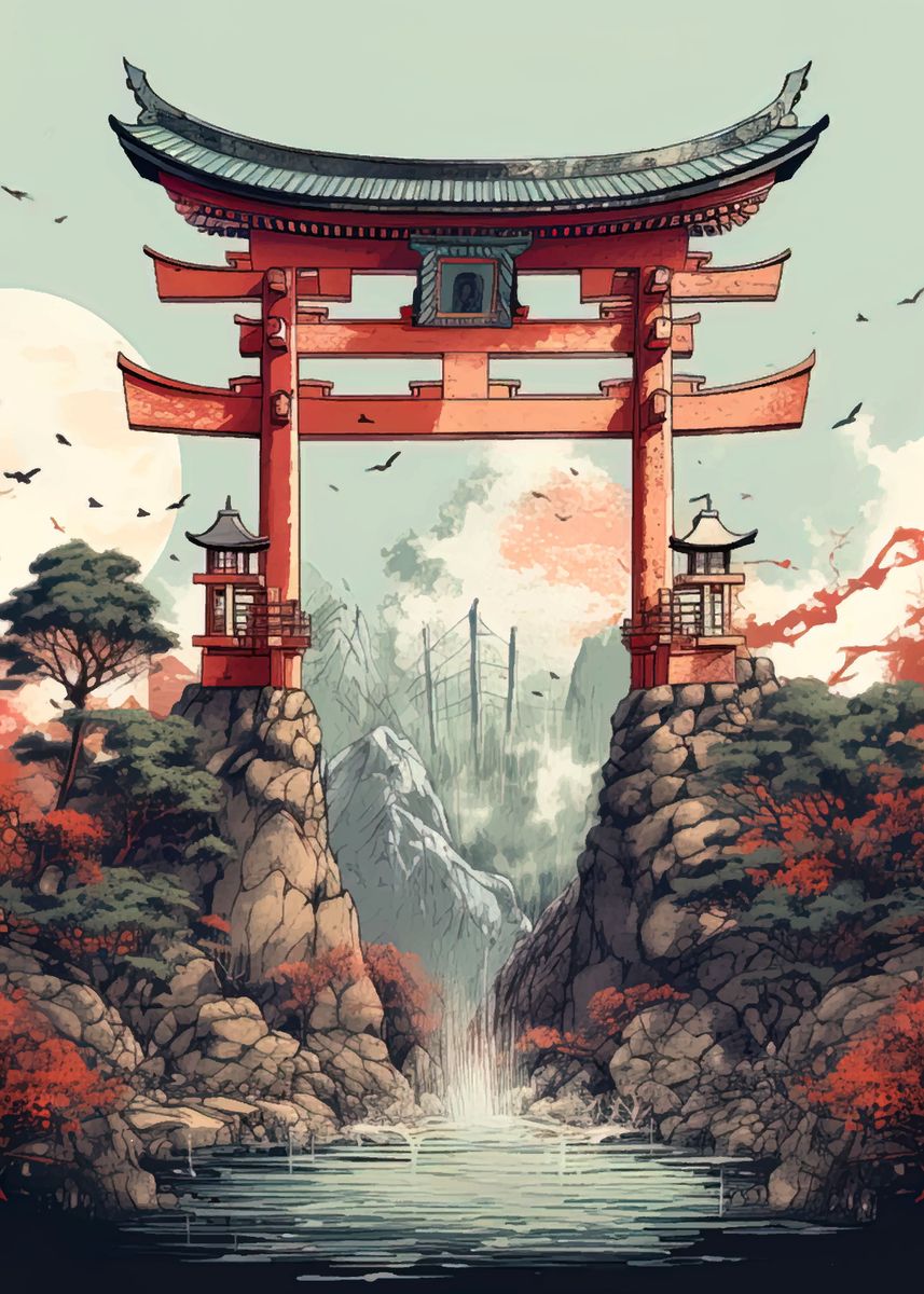 'anime japanese gate' Poster, picture, metal print, paint by Demon ...