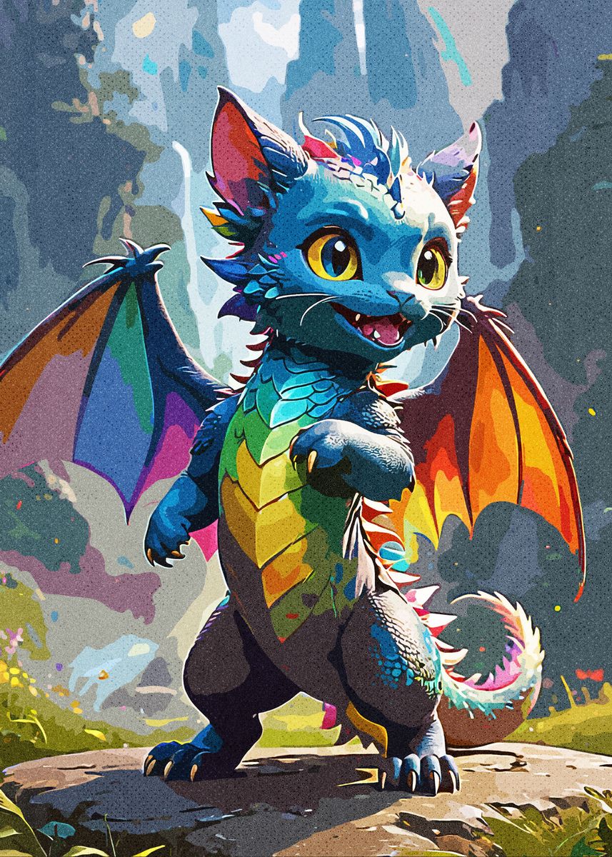 'Cat Dragon' Poster, picture, metal print, paint by Coffee Design ...