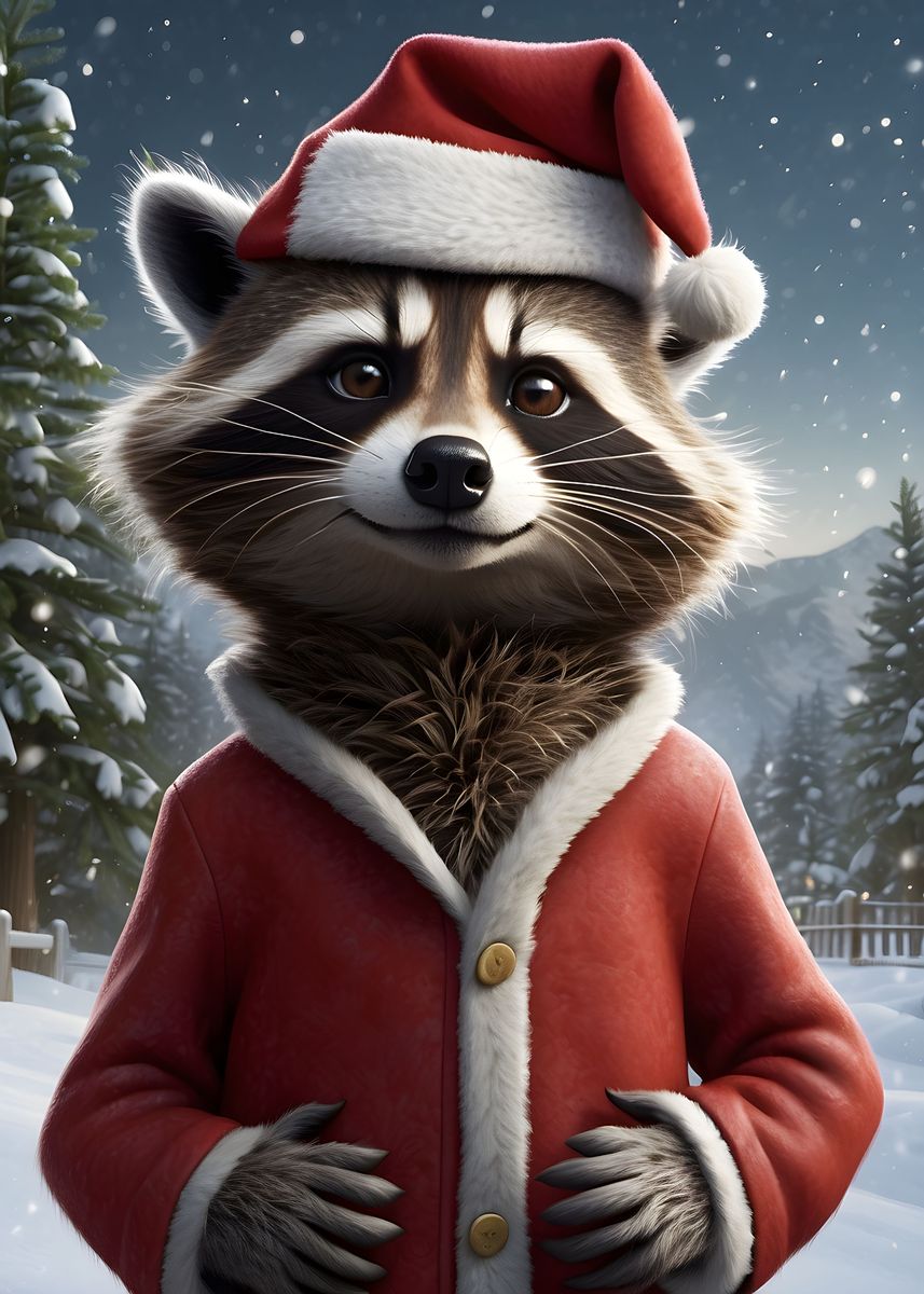 'Racoon santa hat' Poster, picture, metal print, paint by Ayen Khusna ...