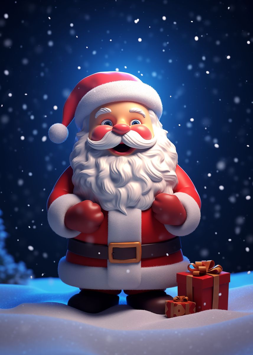 'Cute Santa Joy' Poster, picture, metal print, paint by HarmonicArt ...