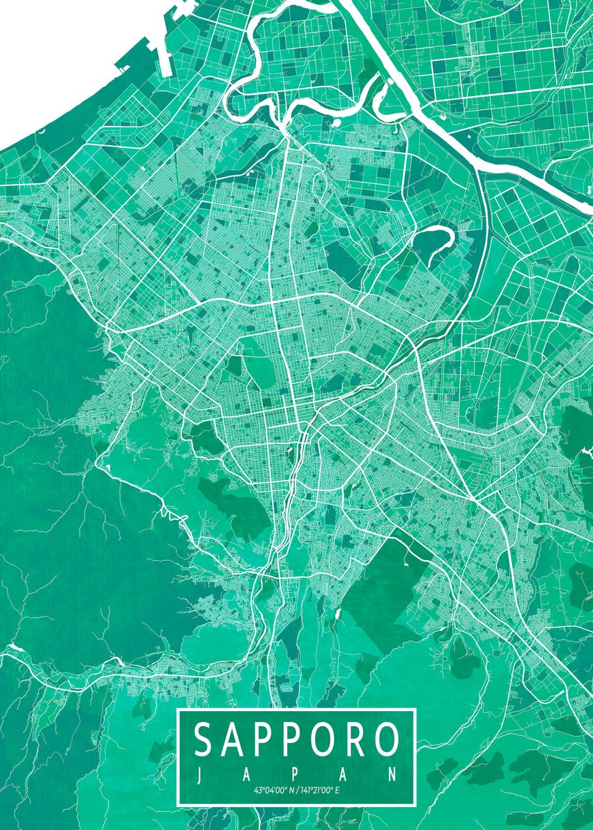 'Sapporo Map Watercolor' Poster, picture, metal print, paint by deMAP ...