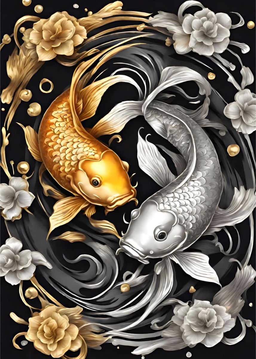 'Koi Fish Yin Yang' Poster, picture, metal print, paint by Tech Manis ...