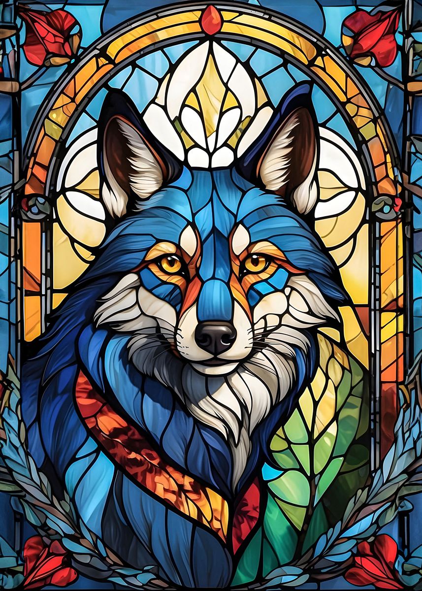 'Wolf Stained Glass ' Poster, picture, metal print, paint by ...