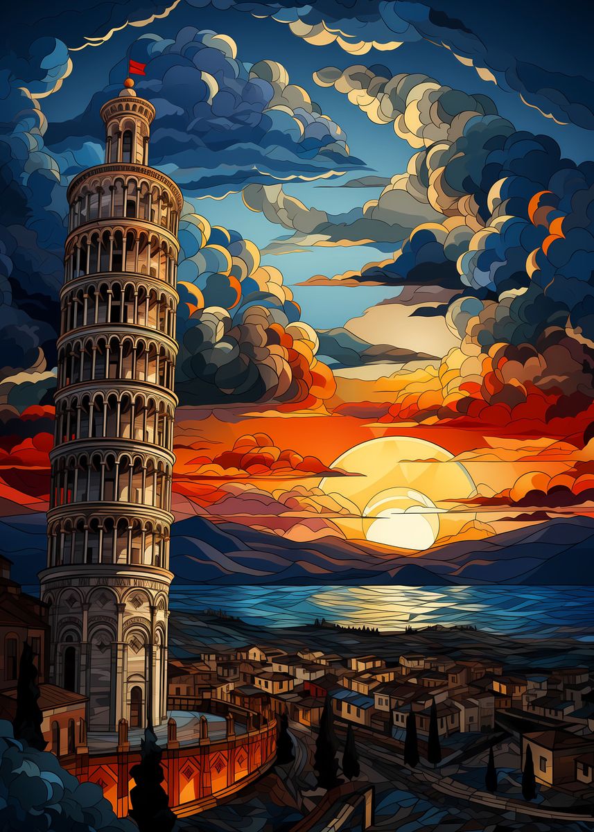 'Pisa Tower abstract' Poster, picture, metal print, paint by Alex Bayu ...