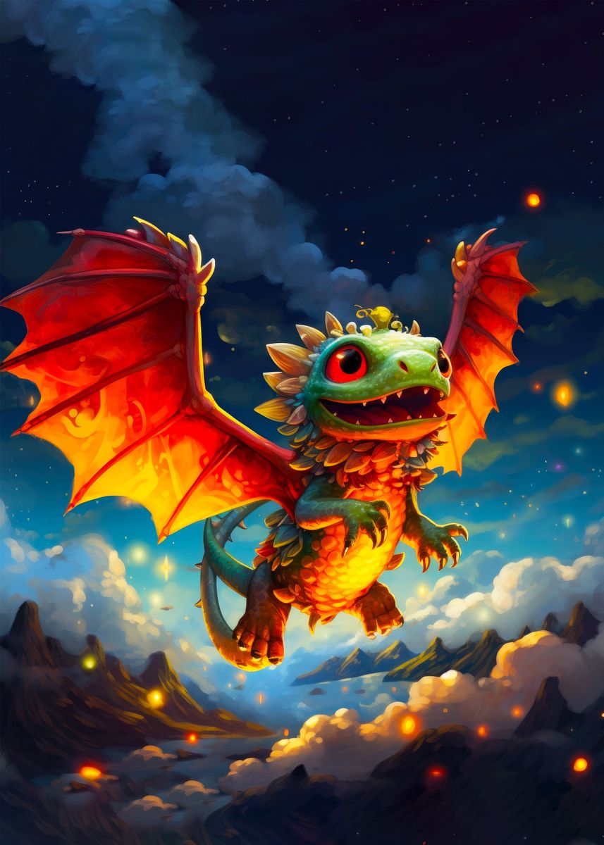 'Cute Baby Dragon' Poster, picture, metal print, paint by Super Anima ...