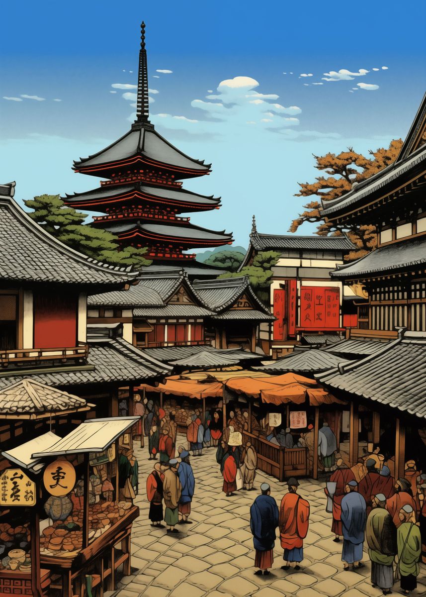'City in Edo' Poster, picture, metal print, paint by Ryu has no clue ...