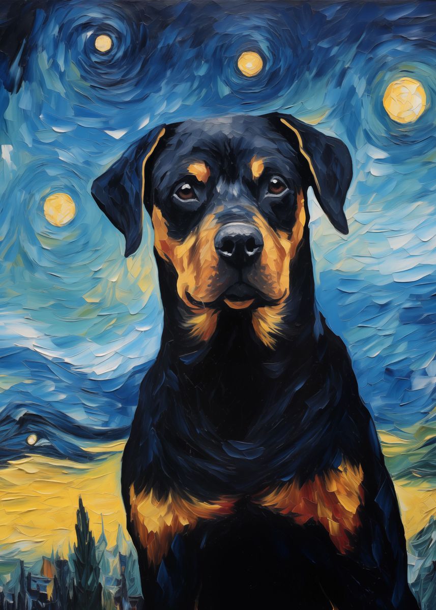 'Rottweiler Van Gogh' Poster, picture, metal print, paint by Eline ...