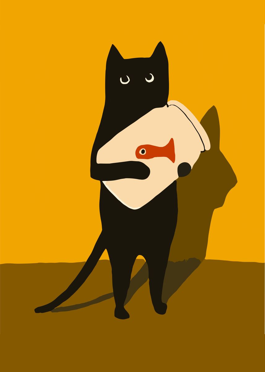 'Cat holding goldfish bowl' Poster, picture, metal print, paint by Span ...