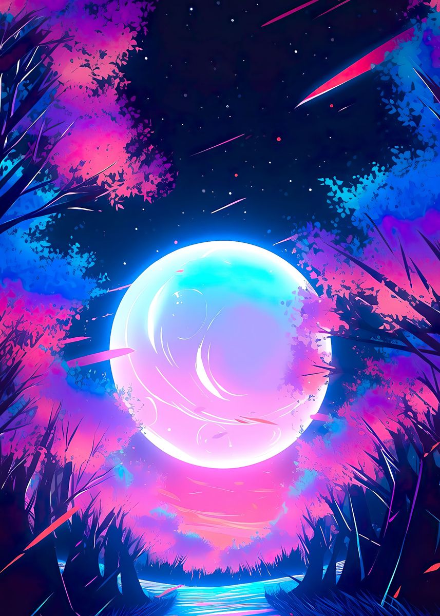 'pink blue moon' Poster, picture, metal print, paint by Aidan Waller ...