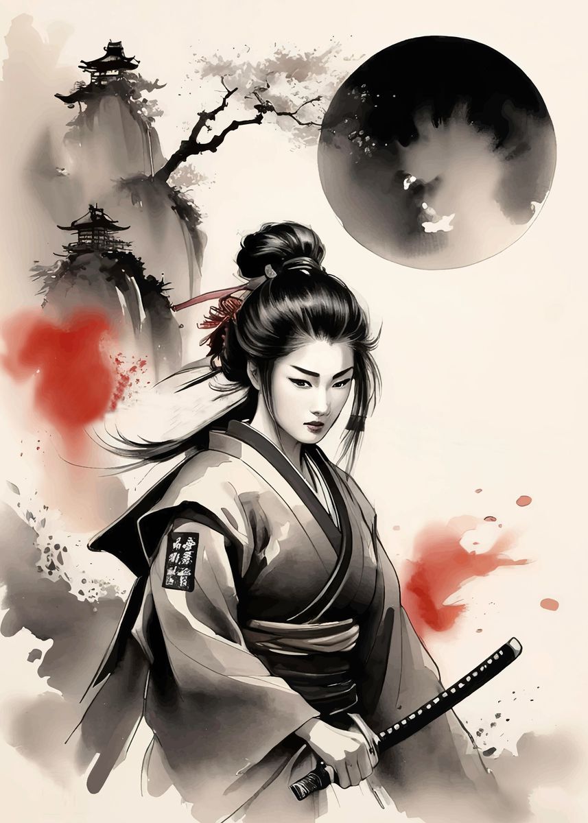 'Warriors female samurai' Poster, picture, metal print, paint by upaupe ...