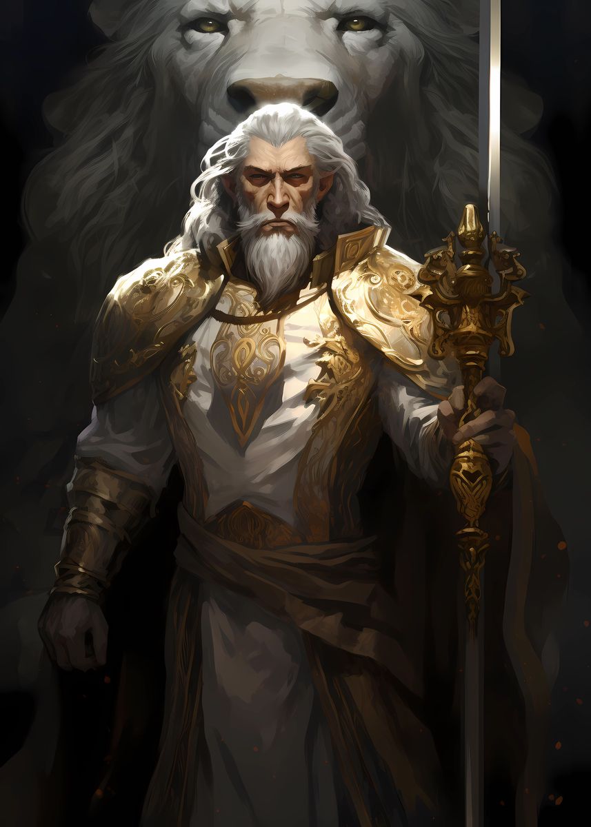 'Warrior King with Lion' Poster, picture, metal print, paint by ...