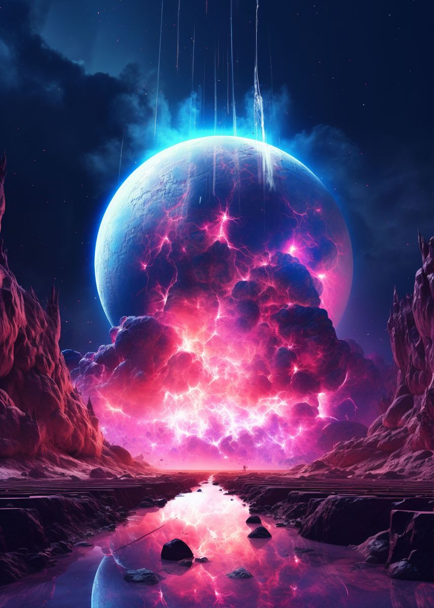 'Explosion on Planet ' Poster, picture, metal print, paint by ...