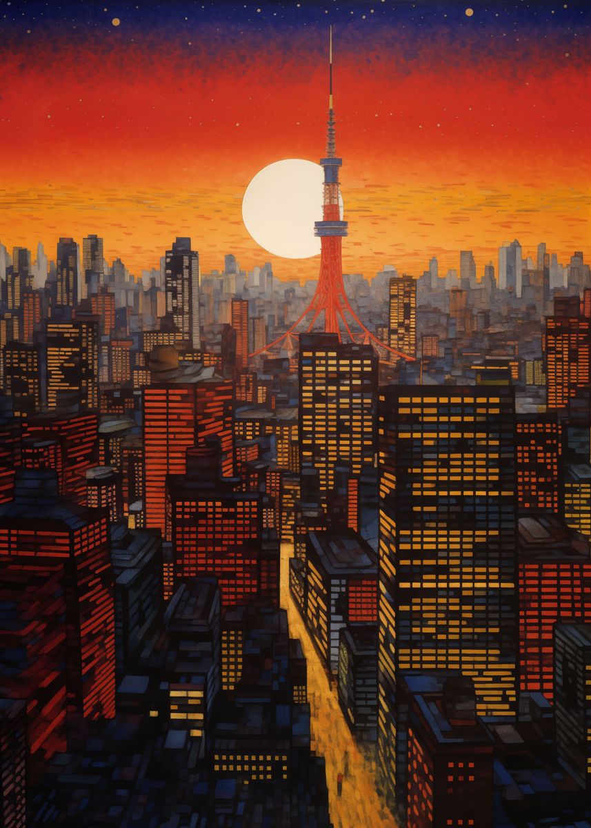 'Tokyo Japan Sunset' Poster, picture, metal print, paint by TK Jones ...