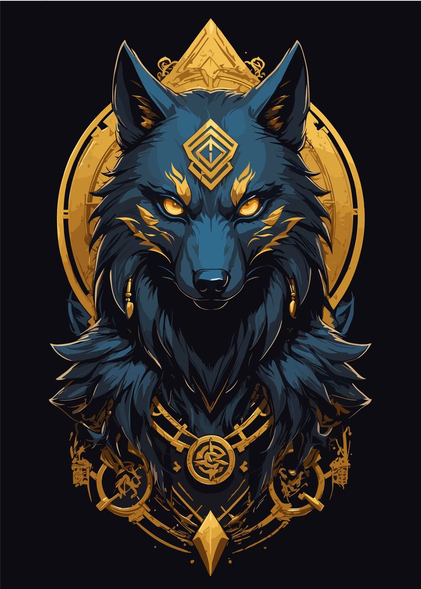 'Golden Wolf Abstract Art' Poster, picture, metal print, paint by Juna ...