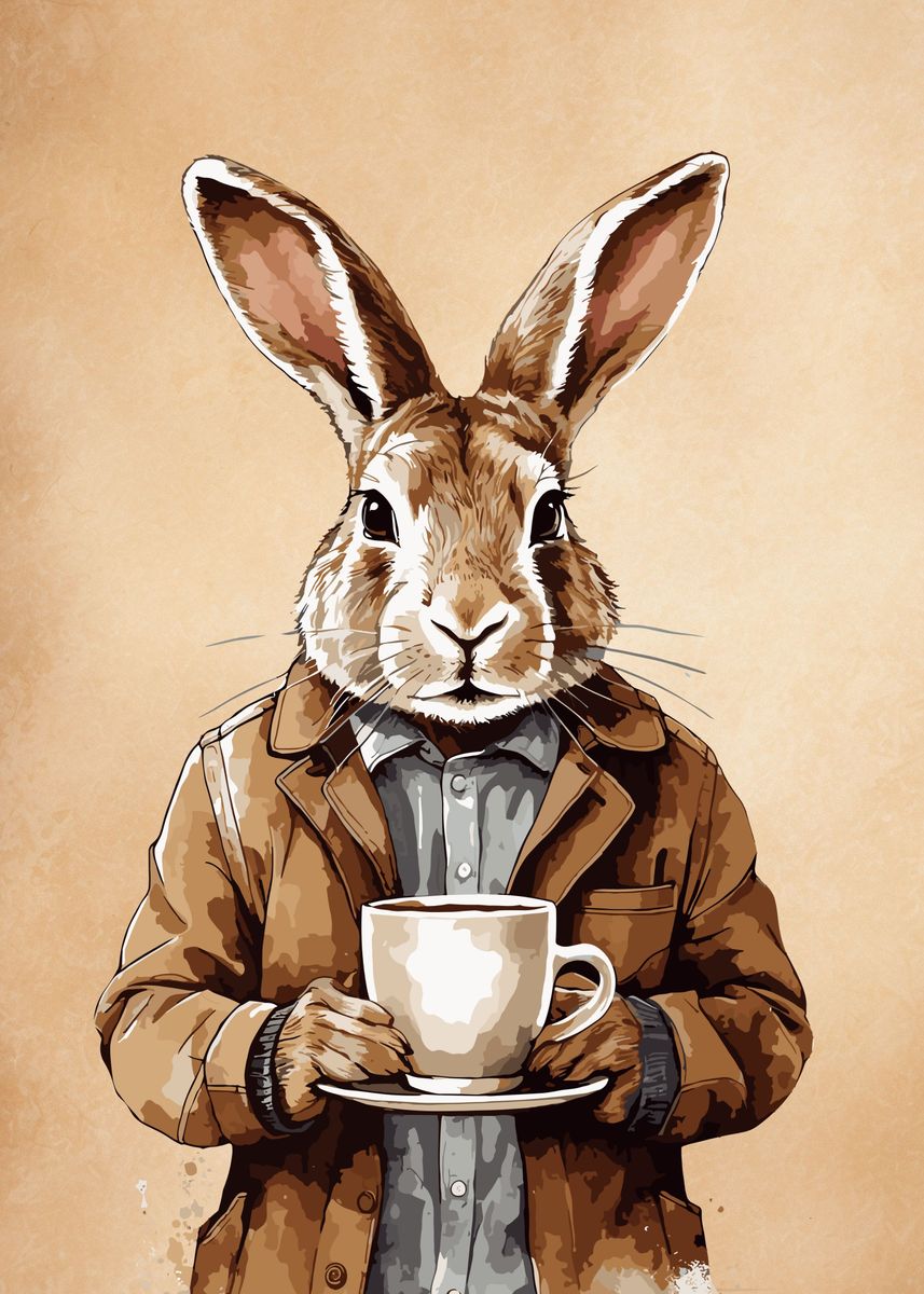 ' Rabbit Animals Coffee' Poster, picture, metal print, paint by Vicky ...