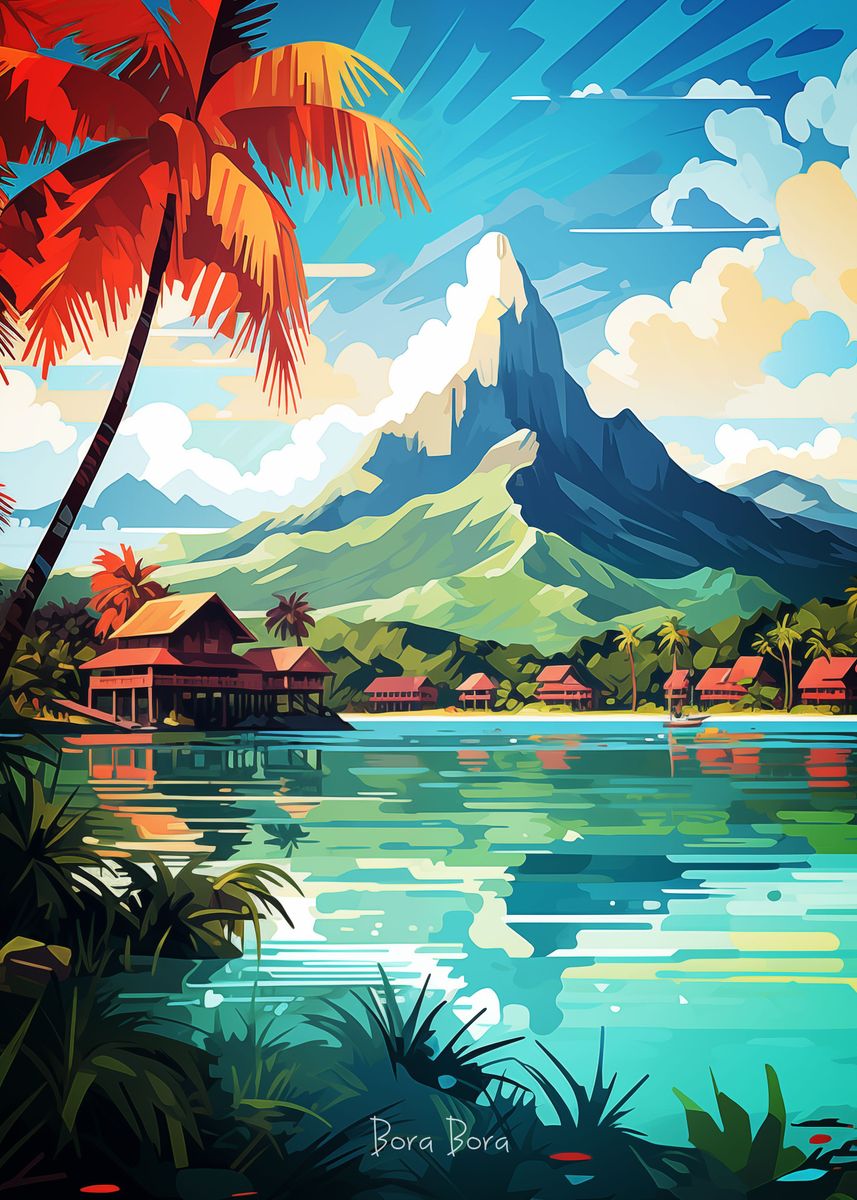 'BORA BORA Oil Painting' Poster, picture, metal print, paint by Mehdi ...