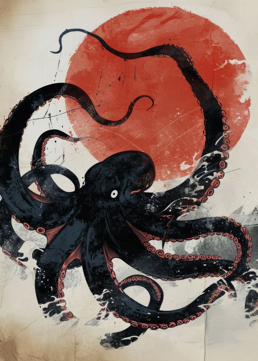 'Kraken Ink Wash Art Poster' Poster, picture, metal print, paint by ...