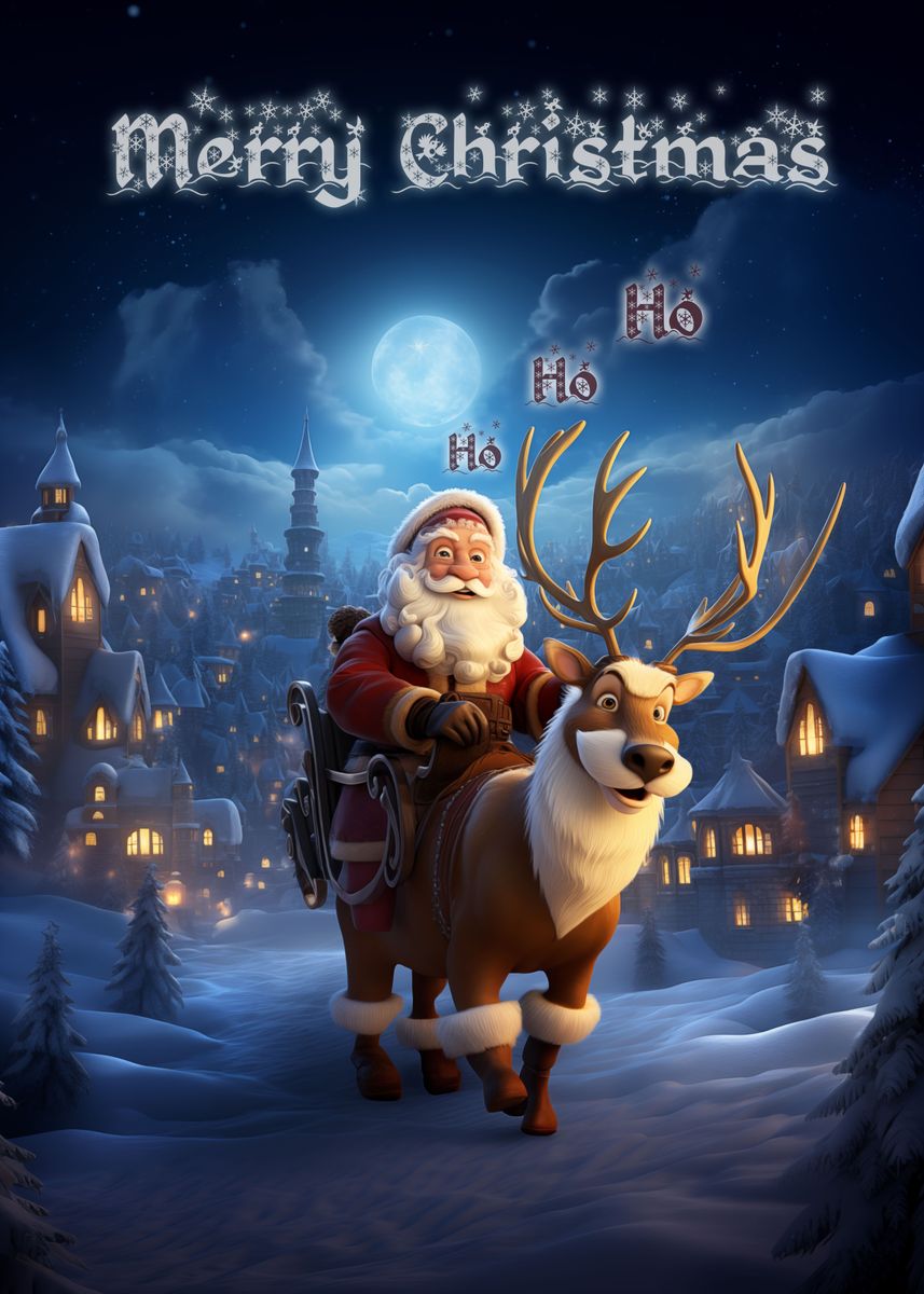 'Merry Christmas Ho Ho Ho' Poster, picture, metal print, paint by Wall ...