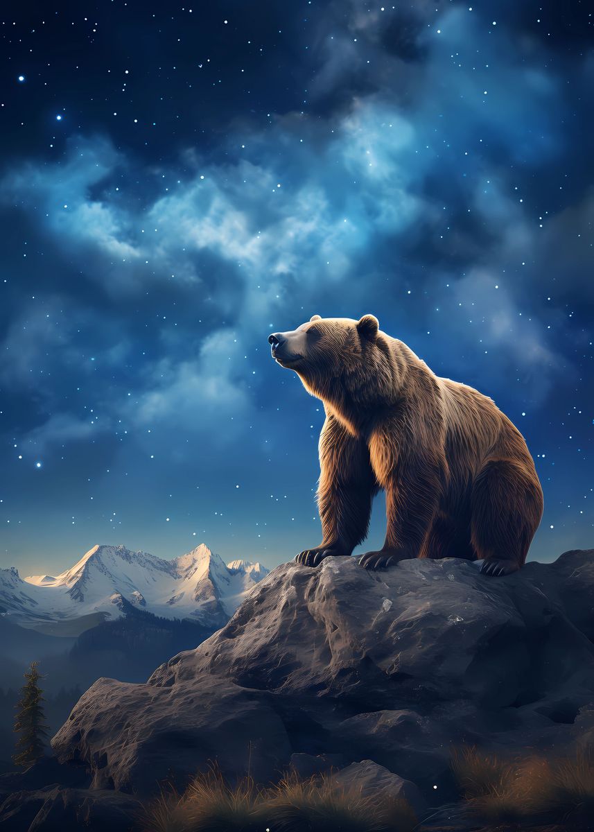 'Wild Bear Under The Stars' Poster, picture, metal print, paint by ...