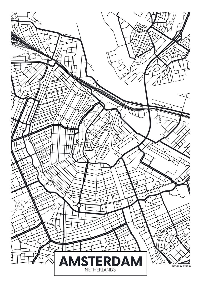 'minimalistic amsterdam map' Poster, picture, metal print, paint by ...