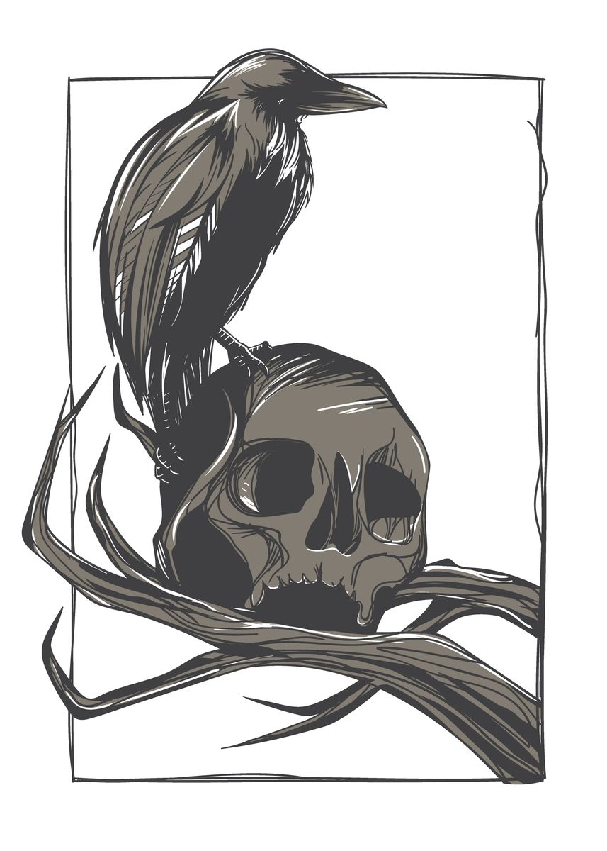 'raven skull' Poster, picture, metal print, paint by Freddie | Displate