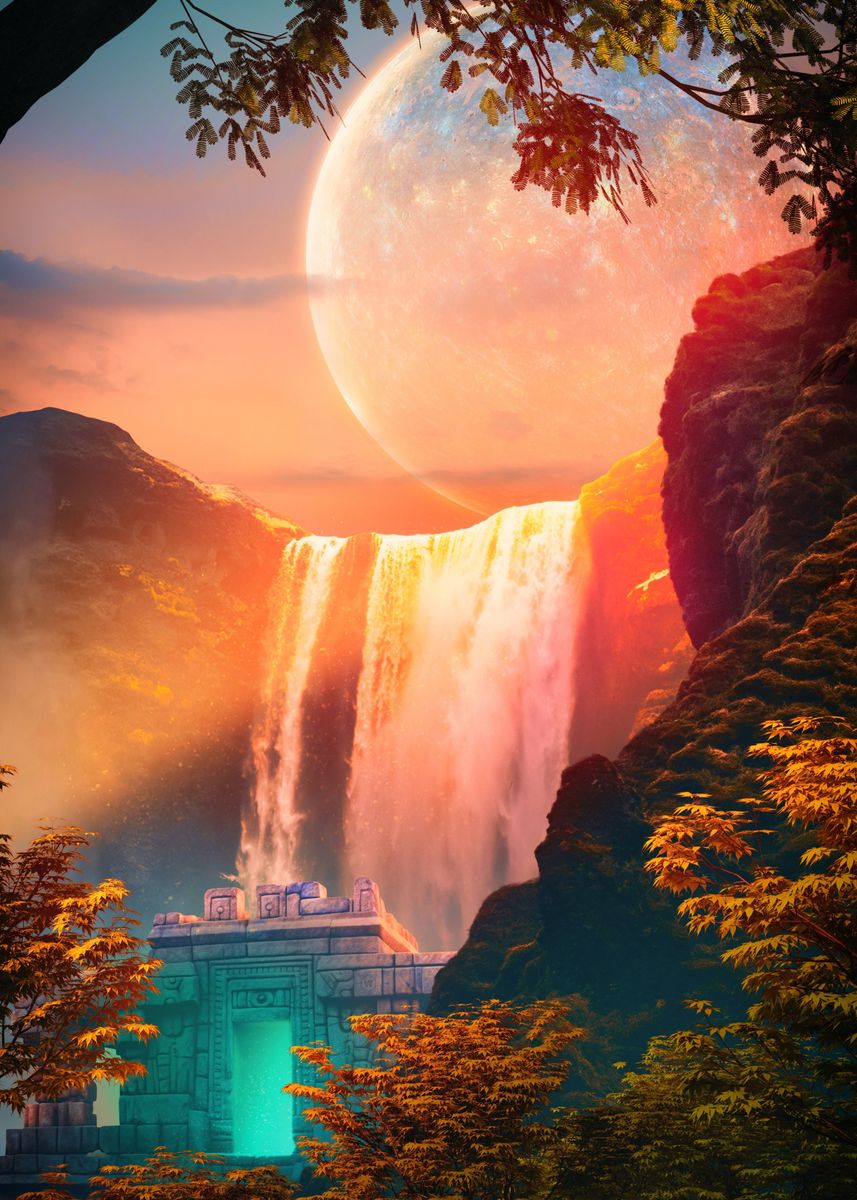 'Waterfall' Poster, picture, metal print, paint by Angela Kawai | Displate