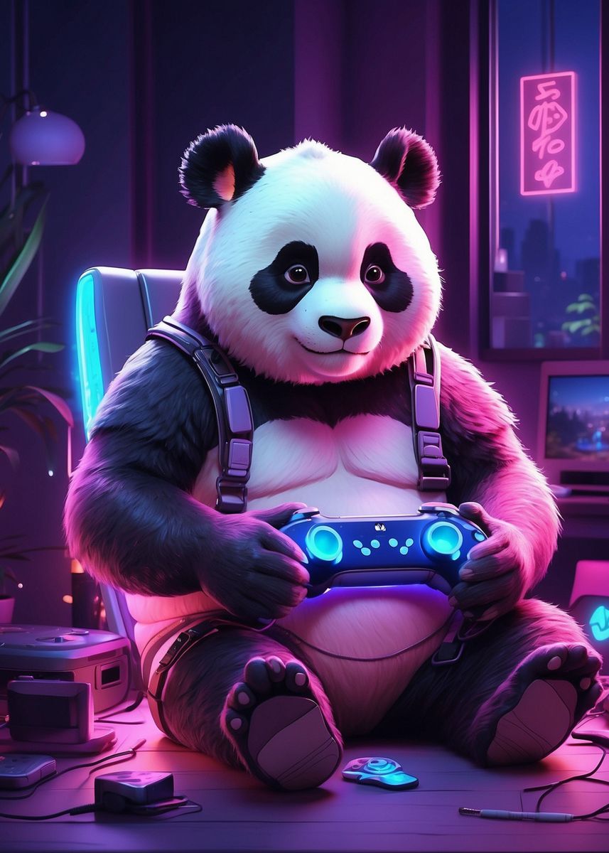 'Gaming Panda' Poster, picture, metal print, paint by Vicky Hanggara ...
