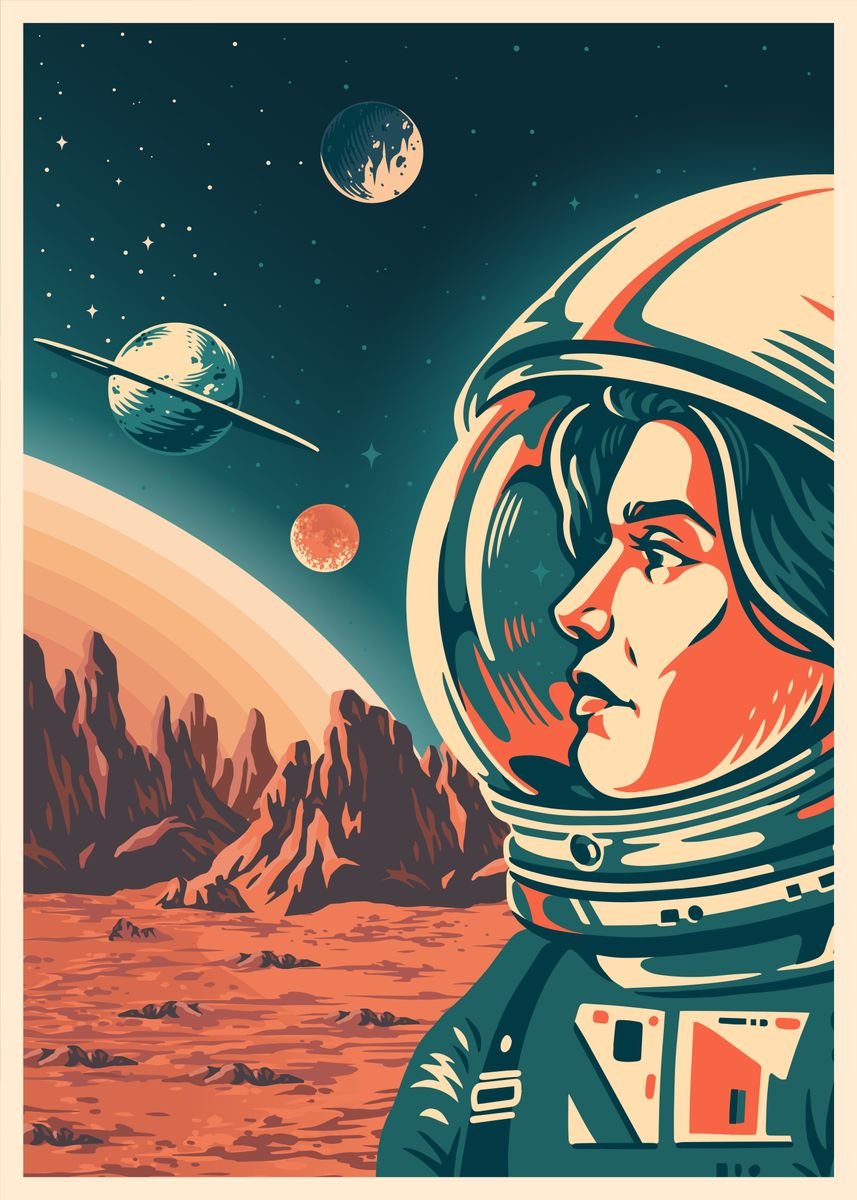 'Astronaut Solar System' Poster, picture, metal print, paint by ...