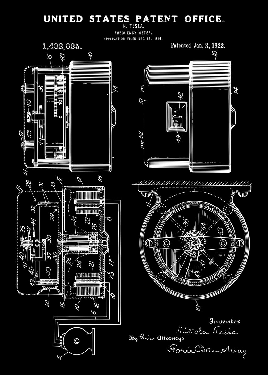 'NIKOLA TESLA US PATENT' Poster, picture, metal print, paint by Sam Kal ...