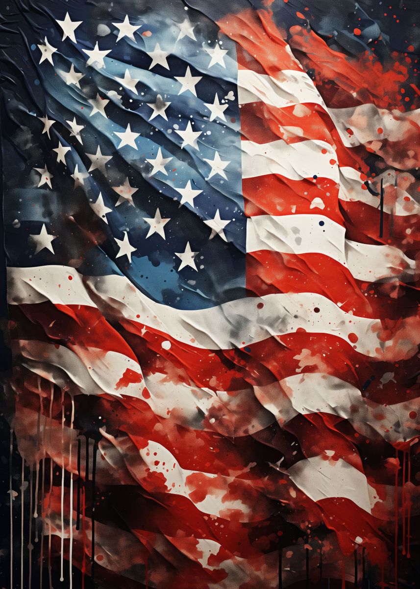 'United States Flag Drip' Poster, picture, metal print, paint by Jensen ...