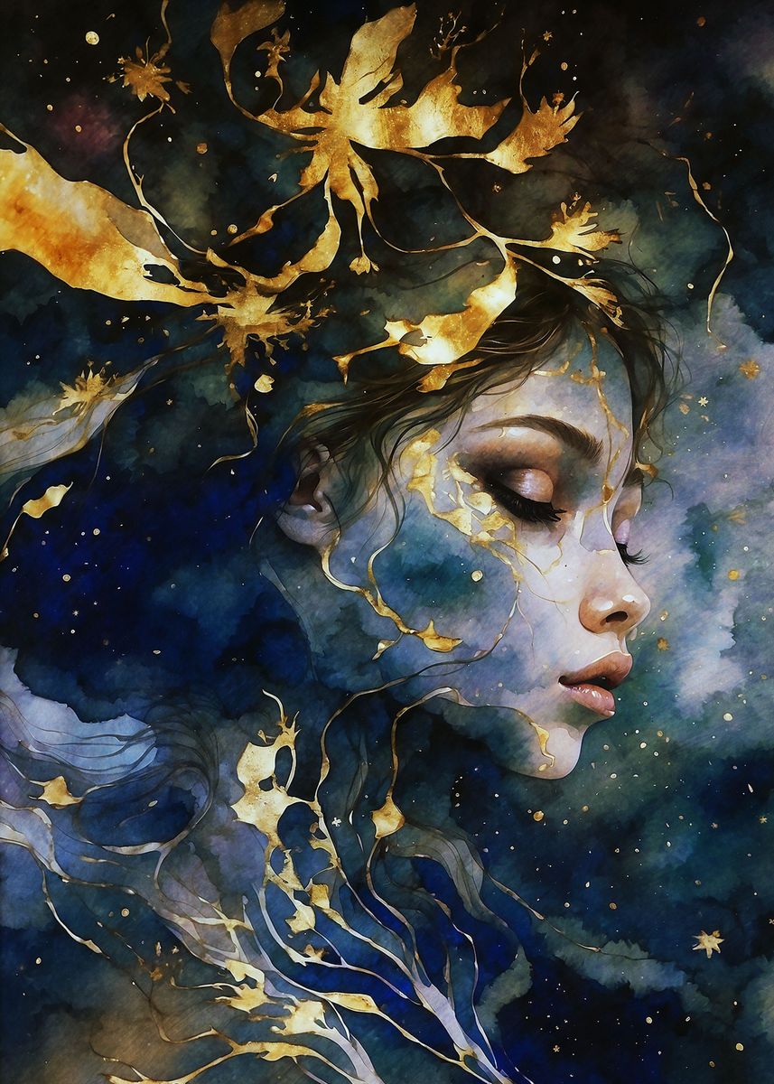 'Golden Gilded Stars' Poster, picture, metal print, paint by Shroom ...