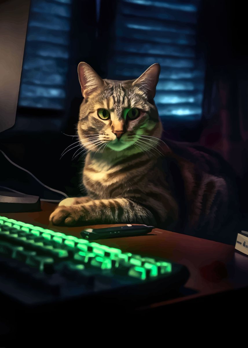 'Gaming Cat' Poster, picture, metal print, paint by Futuner For | Displate