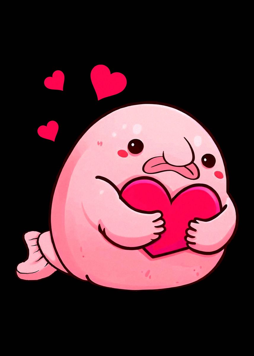 'Kawaii Blobfish Hearts' Poster, picture, metal print, paint by ...
