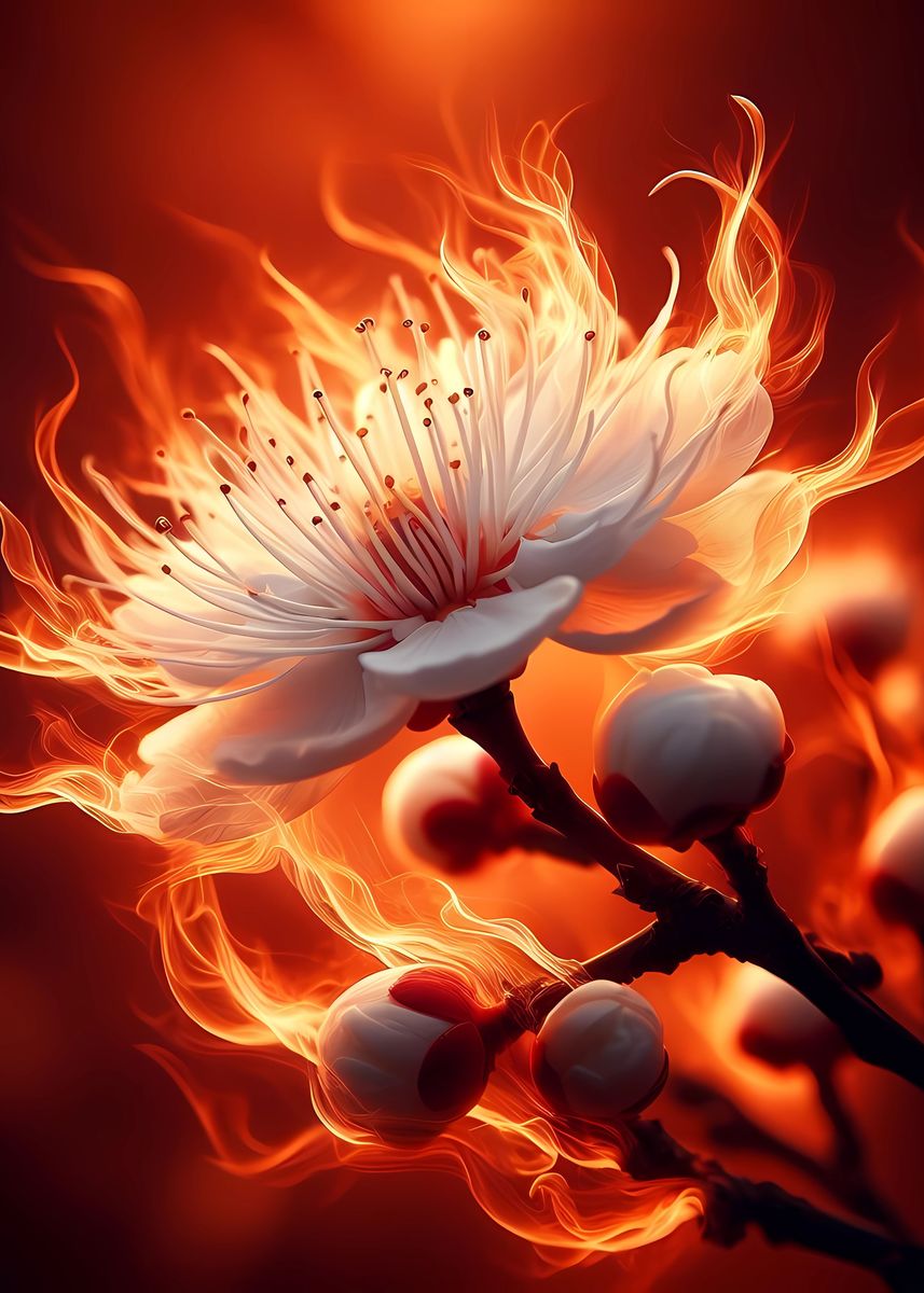 'Fire flower' Poster, picture, metal print, paint by Salima | Displate
