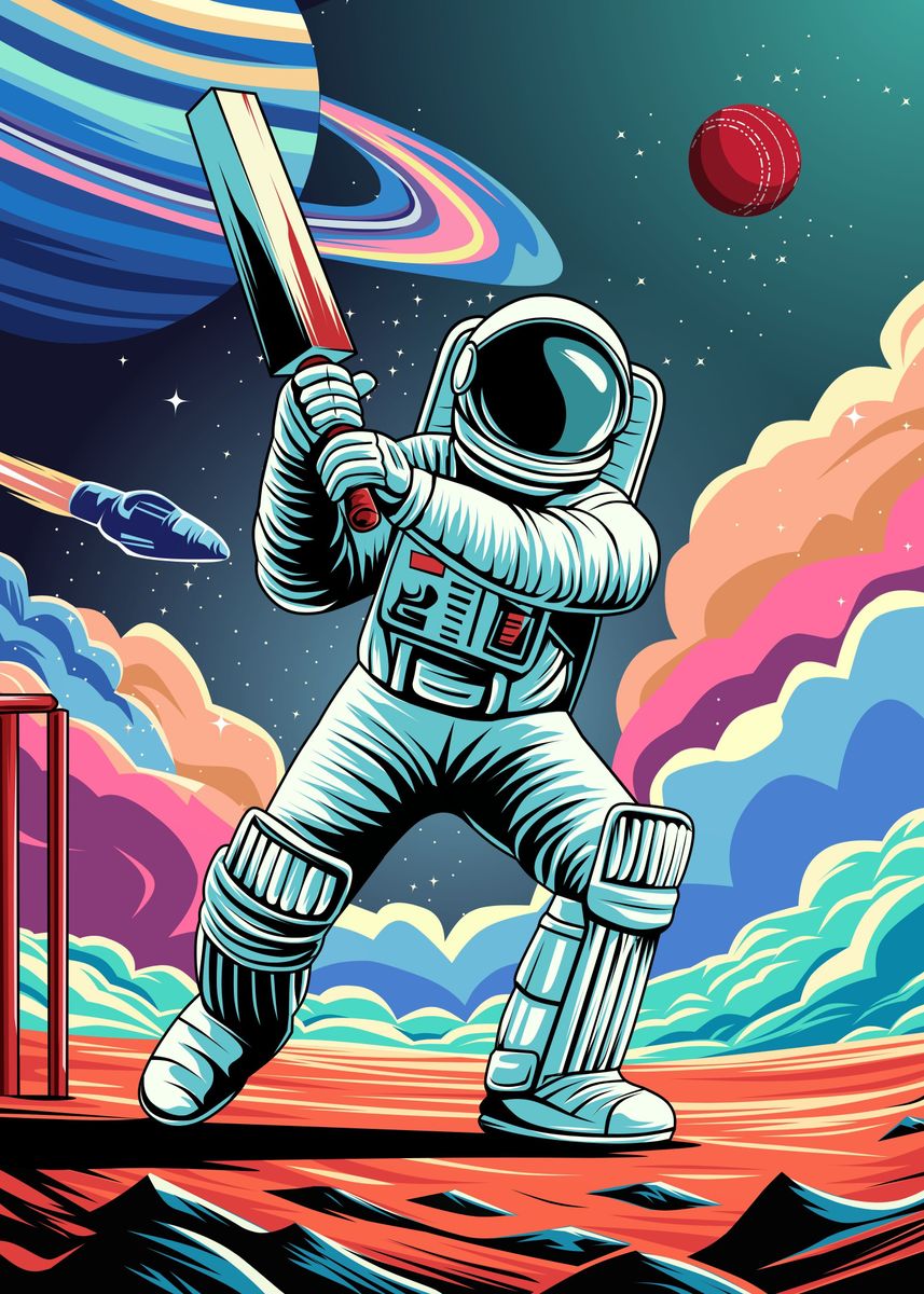 'Astro Playing Cricket' Poster, picture, metal print, paint by Miracle ...