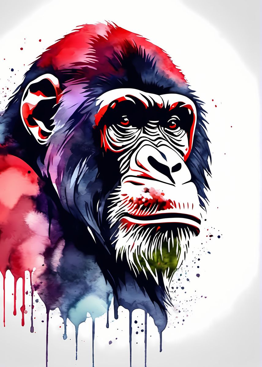 'Watercolor Ape' Poster, picture, metal print, paint by Imagination ...