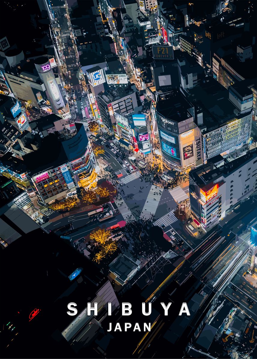 'Shibuya Night' Poster, picture, metal print, paint by Black Four ...